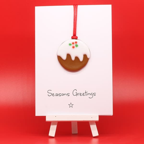 Glass Christmas Pudding card - Fosse Beads and Friends